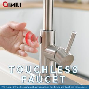 GIMILI Touchless Kitchen Faucet with Pull Down Sprayer Motion Sensor Smart Activated Hands Free Single Handle Spring Brushed Nickel Kitchen Sink Faucet