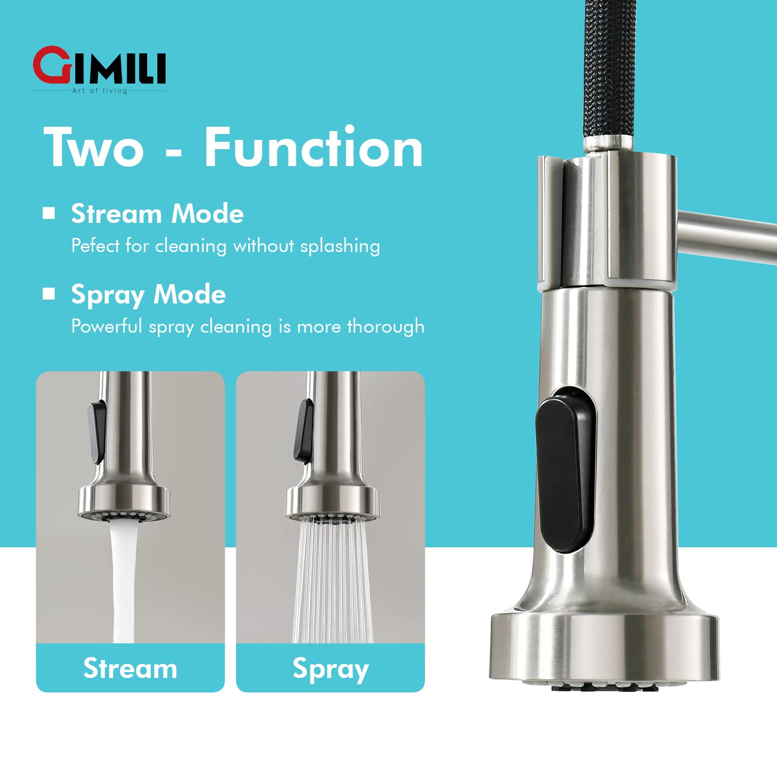 GIMILI Touchless Kitchen Faucet with AC Adapter, Smart Motion Sensor Hands Free Single Handle Kitchen Sink Faucet with Pull Down Sprayer, Brushed Nickel