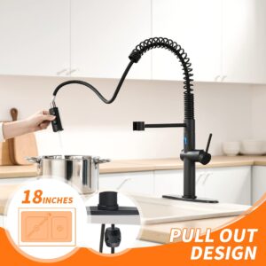 OWOFAN Touchless Kitchen Faucet with Pull Down Sprayer LED Light Single Handle Kitchen Sink Faucet Motion Sensor Smart Hands-Free, Stainless Steel Black 1075R