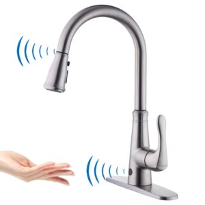 touchless kitchen faucet with pulldown sprayer,20 single kitchen sink faucets black pull out sprayer,high arc pulldown single handle for motion sensor 3 hole deck mount (mj-brushed nickel)