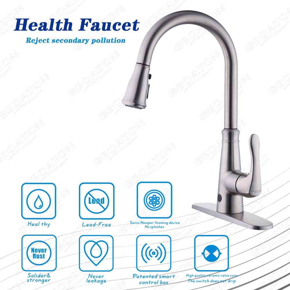 Touchless Kitchen Faucet with PullDown Sprayer,20 Single Kitchen Sink Faucets Black Pull Out Sprayer,High Arc Pulldown Single Handle for Motion Sensor 3 Hole Deck Mount (MJ-Brushed Nickel)