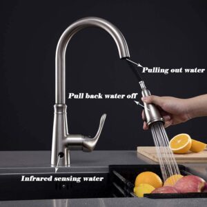 Touchless Kitchen Faucet with PullDown Sprayer,20 Single Kitchen Sink Faucets Black Pull Out Sprayer,High Arc Pulldown Single Handle for Motion Sensor 3 Hole Deck Mount (MJ-Brushed Nickel)