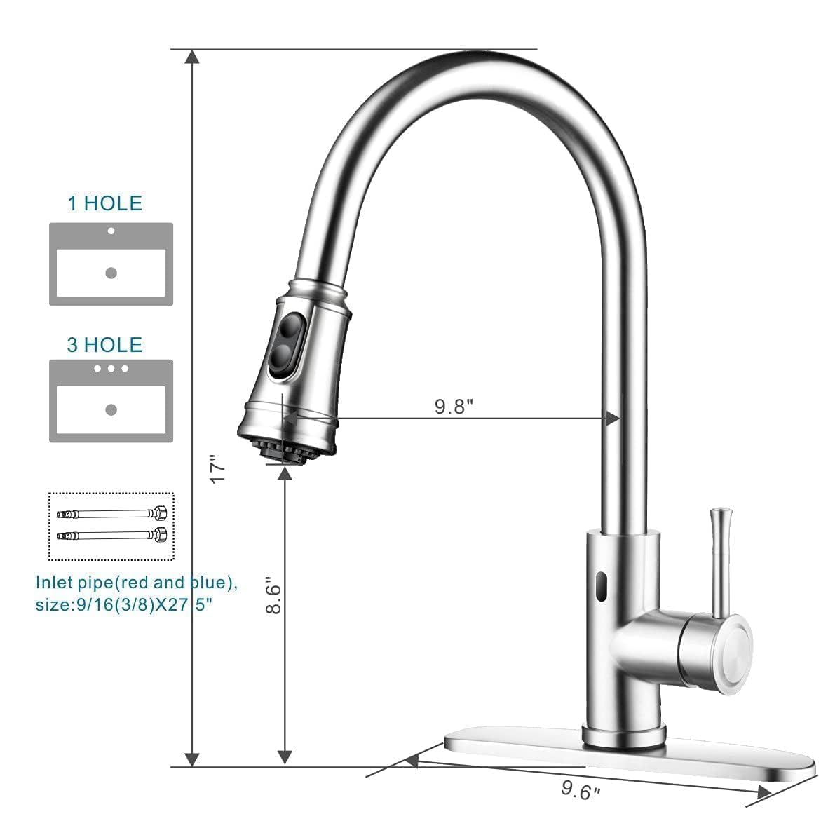 Touchless Kitchen Faucet Automatic Smart Faucet with Pull Down Sprayer Stainless Steel Brushed Nickel Single Handle Motion Sensor Activated Faucet