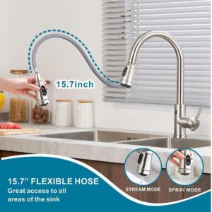 Touchless Kitchen Faucet Automatic Smart Faucet with Pull Down Sprayer Stainless Steel Brushed Nickel Single Handle Motion Sensor Activated Faucet