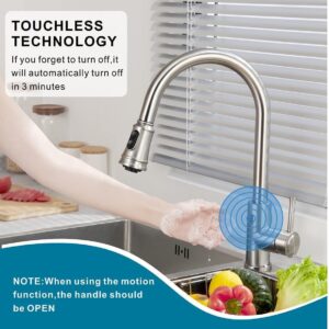 Touchless Kitchen Faucet Automatic Smart Faucet with Pull Down Sprayer Stainless Steel Brushed Nickel Single Handle Motion Sensor Activated Faucet