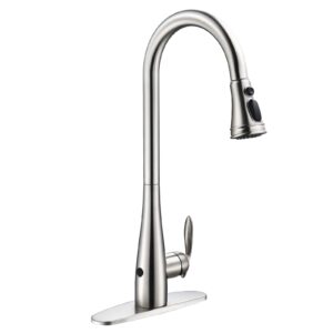 touchless kitchen faucet with pull down sprayer brushed nickel, single handle motion pull out kitchen sink faucet,one hole/three hole 3-function kitchen faucets,stainless steel