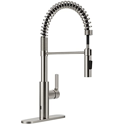 ANZZI 21.7 in. Ola Series 1.8 GPM Single Handle Pull Down Sprayer and Touchless Kitchen Faucet in Brushed Nickel Finish | KF-AZ303BN