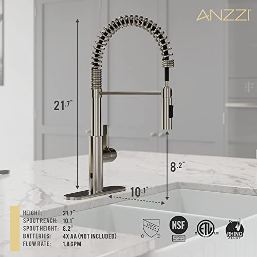 ANZZI 21.7 in. Ola Series 1.8 GPM Single Handle Pull Down Sprayer and Touchless Kitchen Faucet in Brushed Nickel Finish | KF-AZ303BN