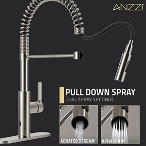 ANZZI 21.7 in. Ola Series 1.8 GPM Single Handle Pull Down Sprayer and Touchless Kitchen Faucet in Brushed Nickel Finish | KF-AZ303BN