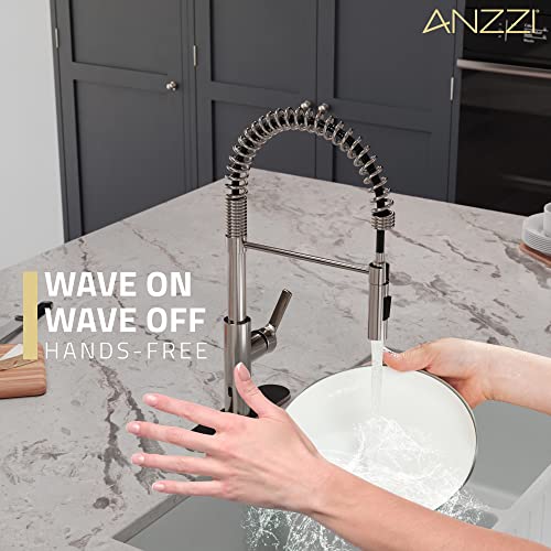 ANZZI 21.7 in. Ola Series 1.8 GPM Single Handle Pull Down Sprayer and Touchless Kitchen Faucet in Brushed Nickel Finish | KF-AZ303BN