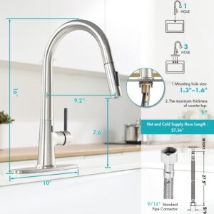 Touchless Kitchen Faucet with AC Adapter, Smart Motion Sensor Hands Free Single Handle Kitchen Sink Faucet with Pull Down Sprayer, Brushed Nickel