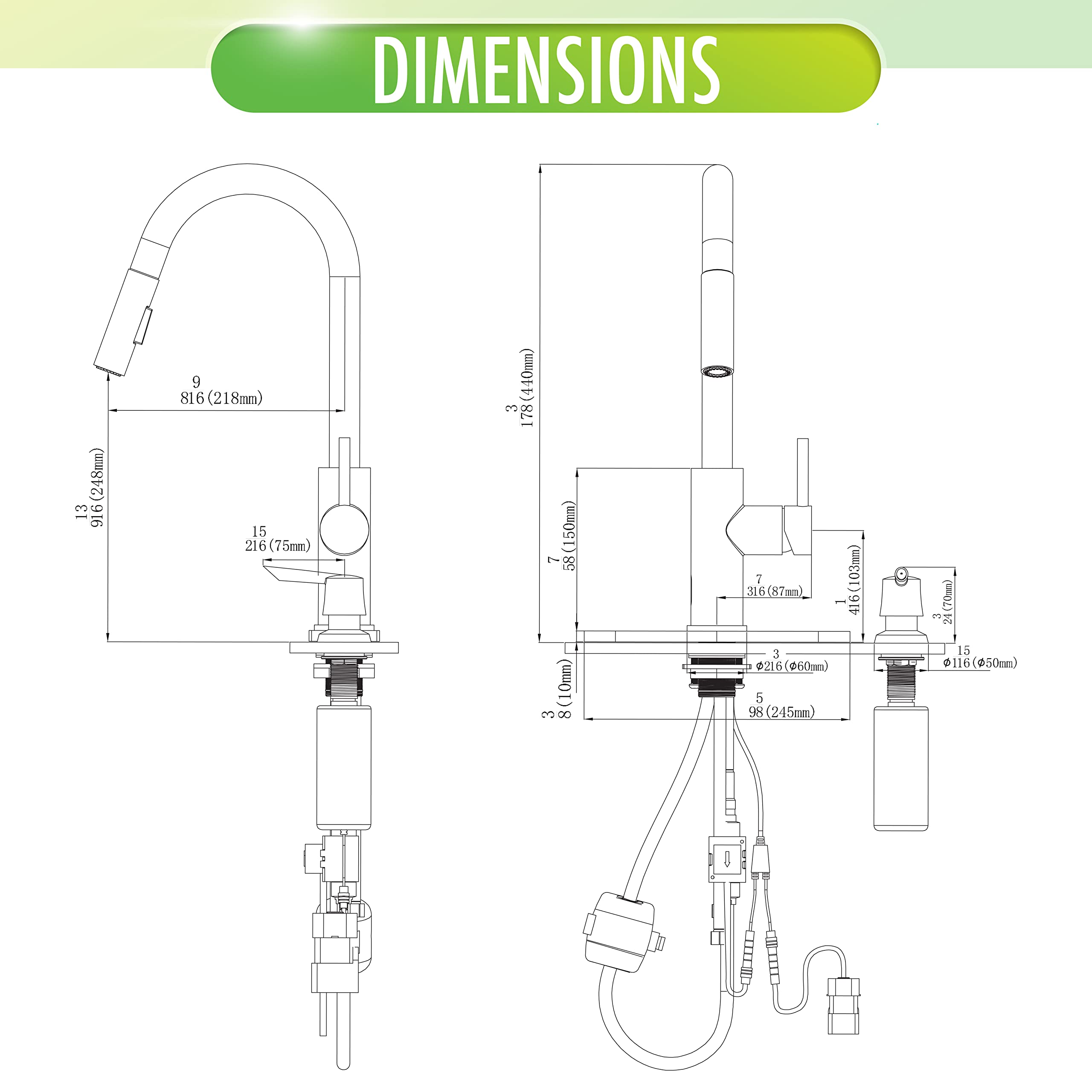 Homewerks 55-K821S-SS-T Hands Free Touchless Kitchen Faucet Pull Down Sprayer, Single, 2, 3 or 4-Hole Install