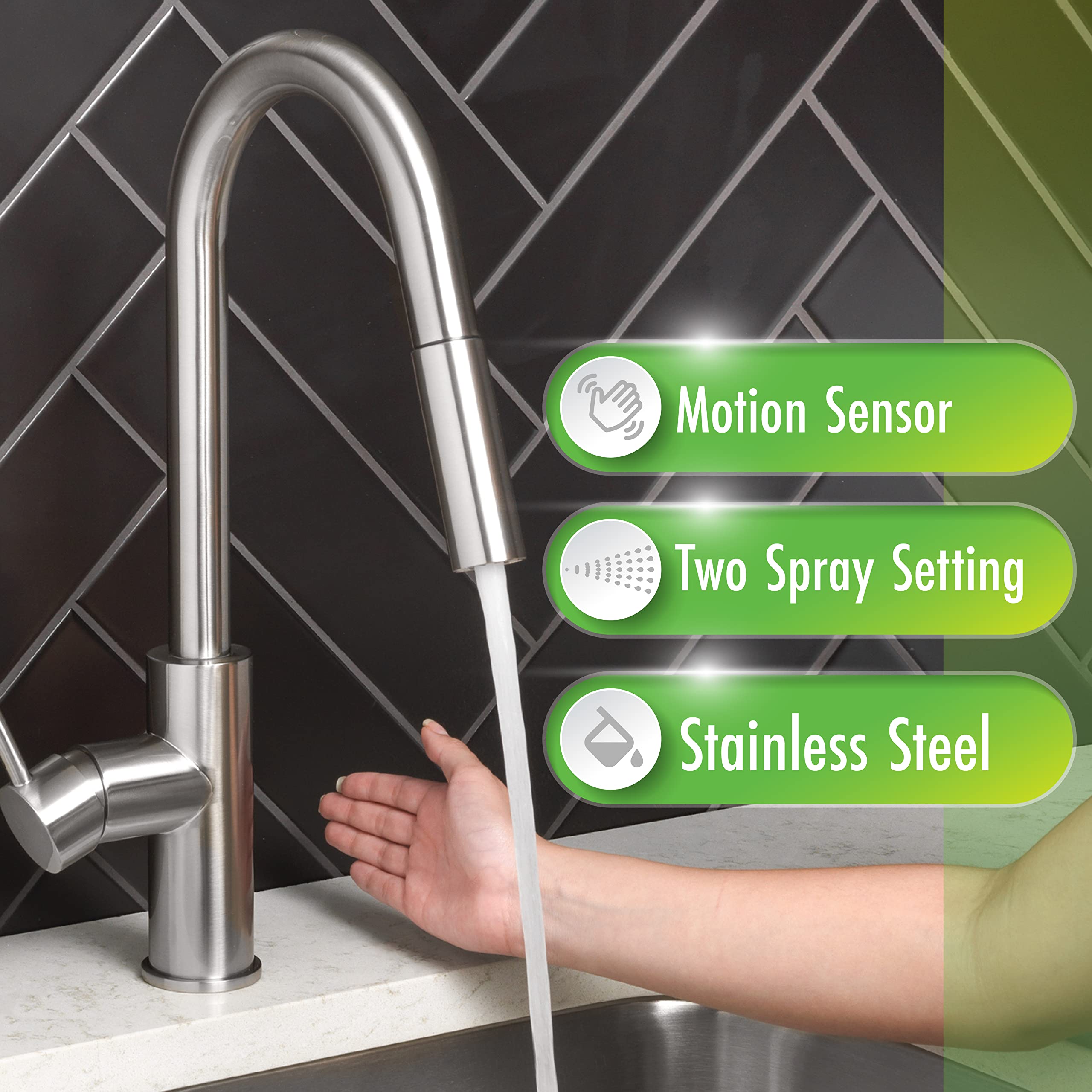 Homewerks 55-K821S-SS-T Hands Free Touchless Kitchen Faucet Pull Down Sprayer, Single, 2, 3 or 4-Hole Install