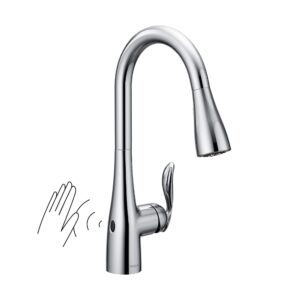 moen arbor chrome motionsense wave touchless one-handle pulldown kitchen faucet featuring power clean, 7594ewc