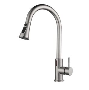 touchless kitchen faucet pull down kitchen sink faucets, single level stainless steel kitchen brushed nickel faucets with pull out sprayer two water modes