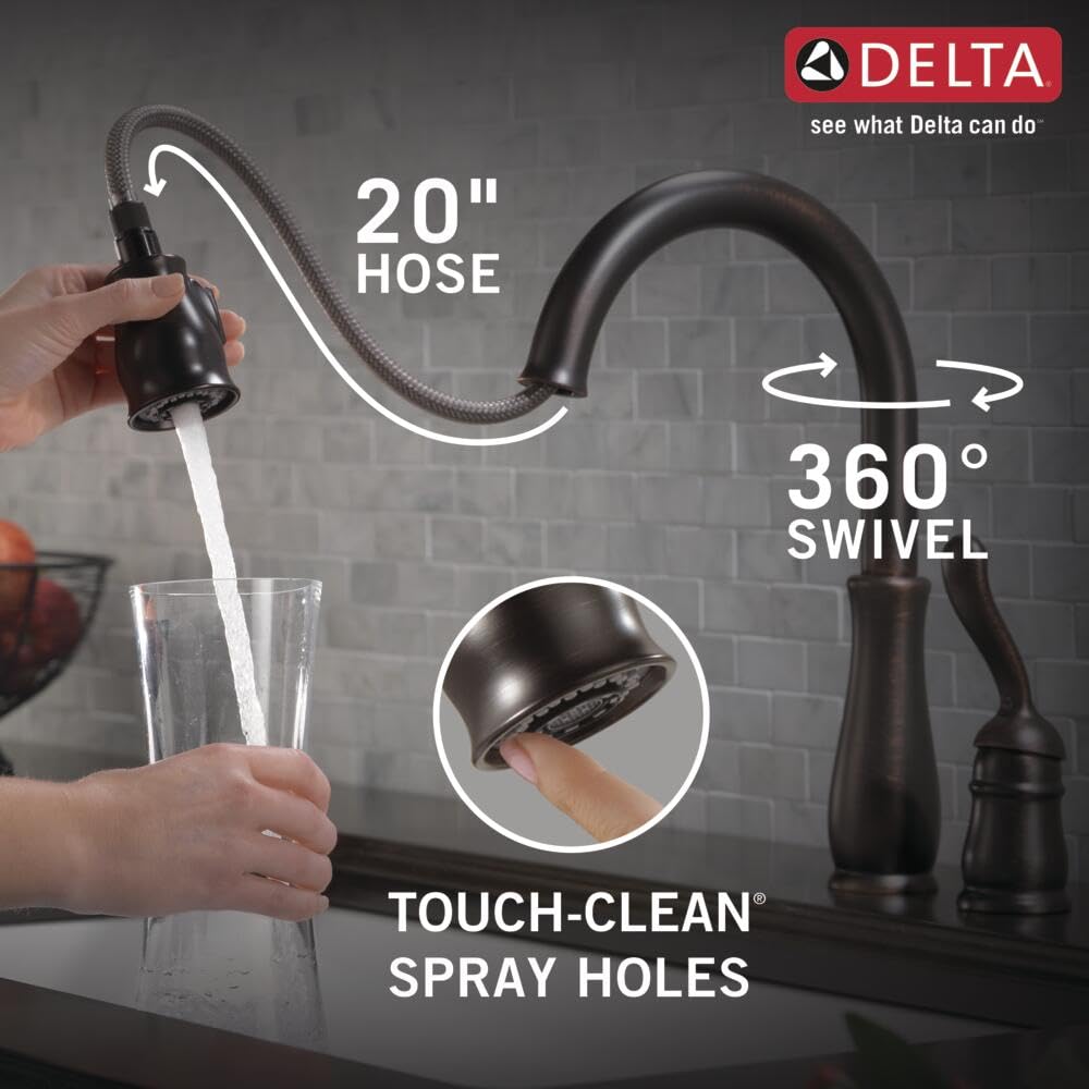 DELTA FAUCET Leland Oil Rubbed Bronze Kitchen Faucet, 1 Hole, Gooseneck, Pull Down Sprayer, Magnetic Docking, Touch-Clean Spray Holes, Venetian Bronze 978-RB-DST