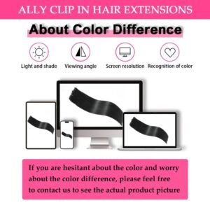 ALLY Clip in Hair Extensions Real Human Hair 100% Brazilian Remy Human Hair Clip in Hair Extensions for Black Women Seamless Straight Clip ins Soft & Natural (#1B Natural Black 16inch 80g)