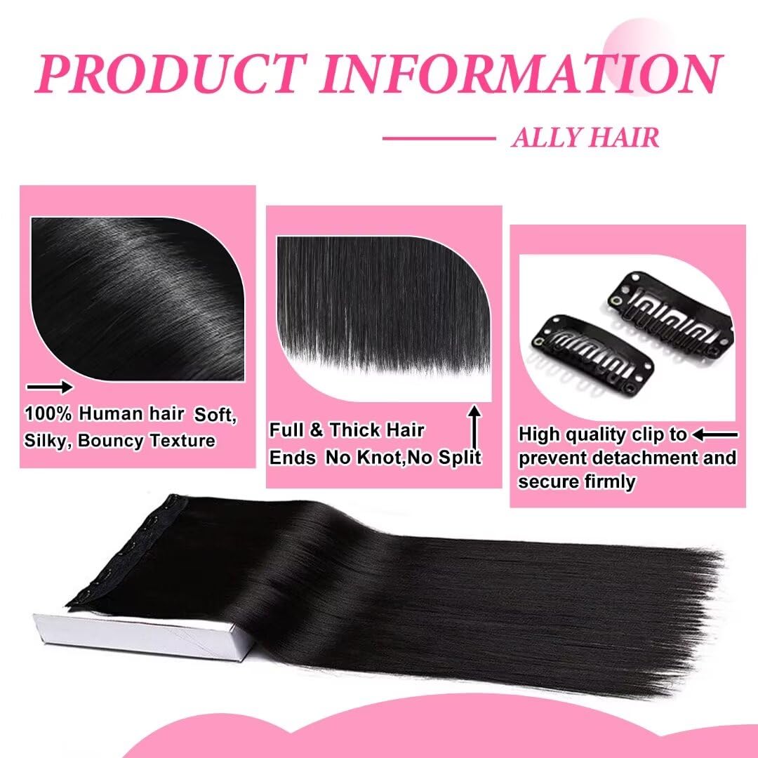 ALLY Clip in Hair Extensions Real Human Hair 100% Brazilian Remy Human Hair Clip in Hair Extensions for Black Women Seamless Straight Clip ins Soft & Natural (#1B Natural Black 16inch 80g)