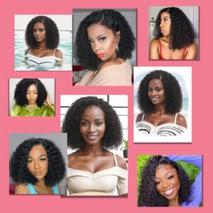 Curly Wear and Go Glueless Wig,200% Density Curly Bob Wig Human Hair for Women,6x4x1.5 inch Glueless Short Curly Wigs Pre Plucked Bleached Knots,Kinky Curly Human Hair Wig(Natural Black,14inch)