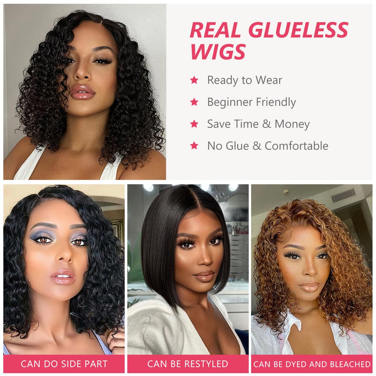 Smilegirl Glueless Wigs Human Hair Pre Plucked Pre Cut Curly Wear and Go Glueless Curly Wig for Black Women 5x5 HD Lace Closure Wig (12 Inch)