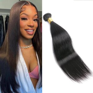 viyaviya human hair bundles short straight virgin 100% weave 100g/pcs extensions natural color can dye brazilian bundlesbrazilian unprocessed 18 inch for women remy weft black bundle 10a single bundle