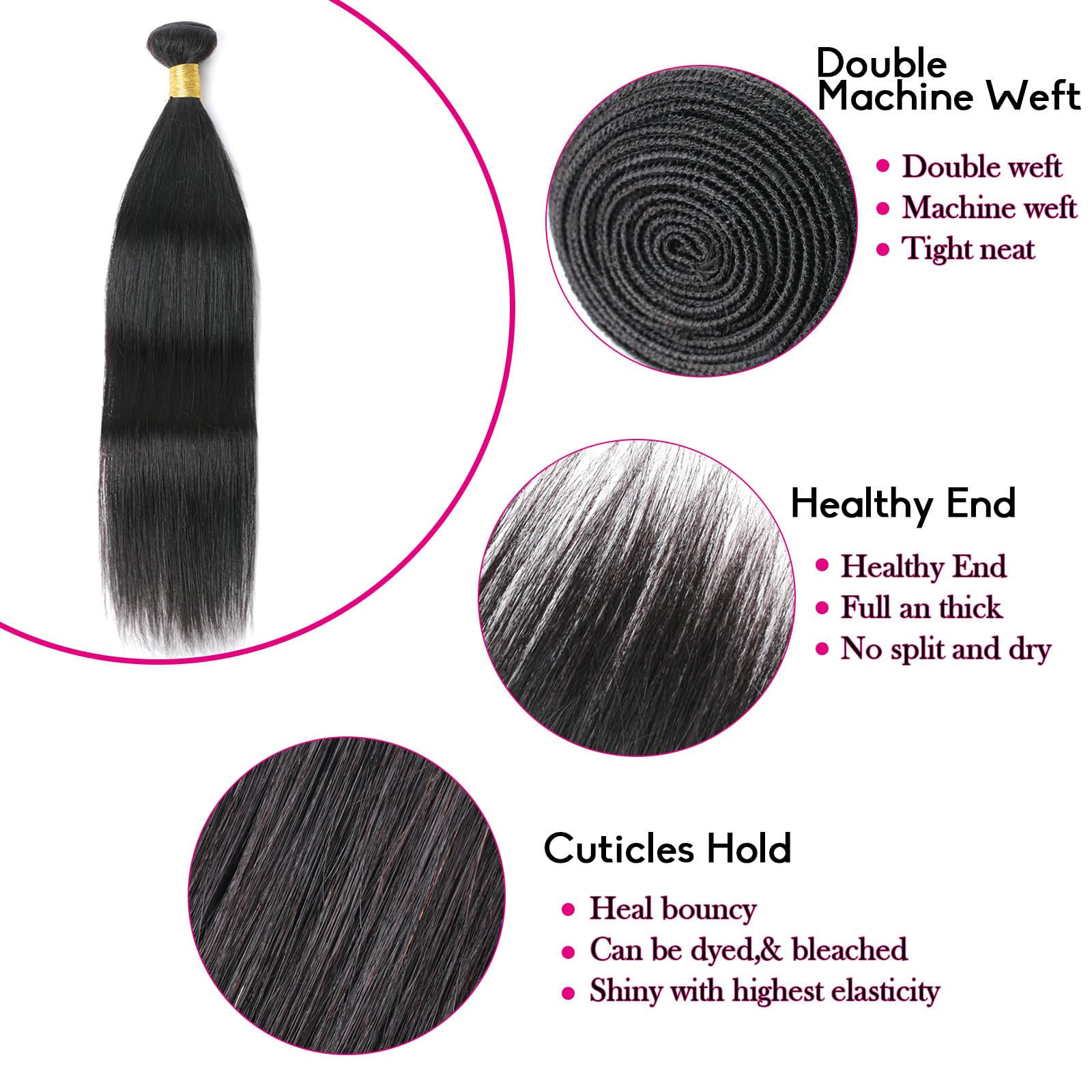 Viyaviya Human Hair Bundles Short Straight Virgin 100% Weave 100G/Pcs Extensions Natural Color Can Dye Brazilian Bundlesbrazilian Unprocessed 18 Inch For Women Remy Weft Black Bundle 10A Single Bundle