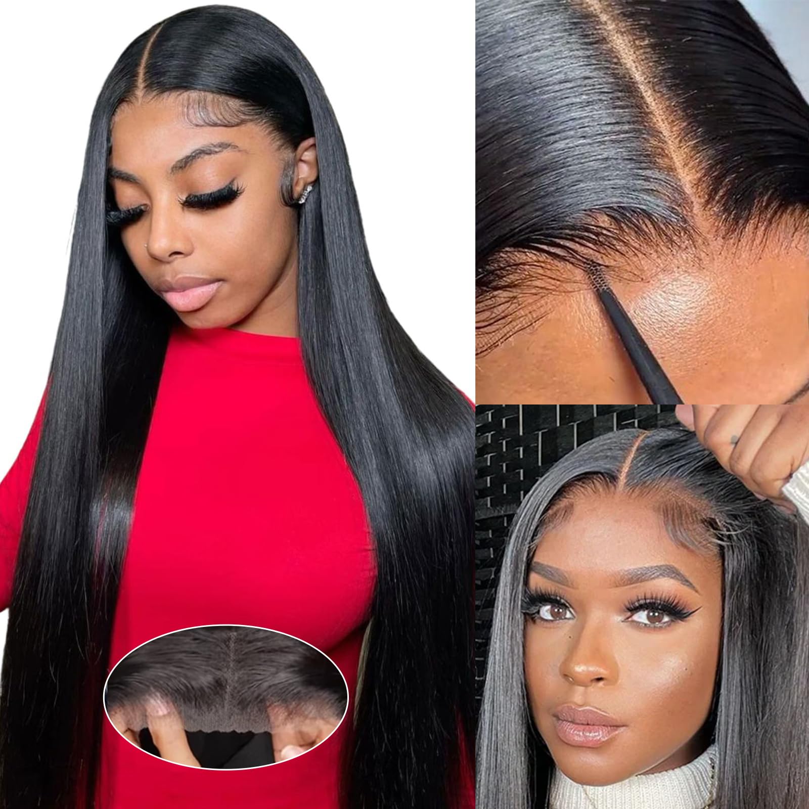 bunGiol Upgrade 13x4 Glueless Wigs Human Hair Pre Plucked Pre Cut 24 Inch Hd Straight Lace Front Wigs Human Hair 180% Wear And Go Glueless Wig For Black Women