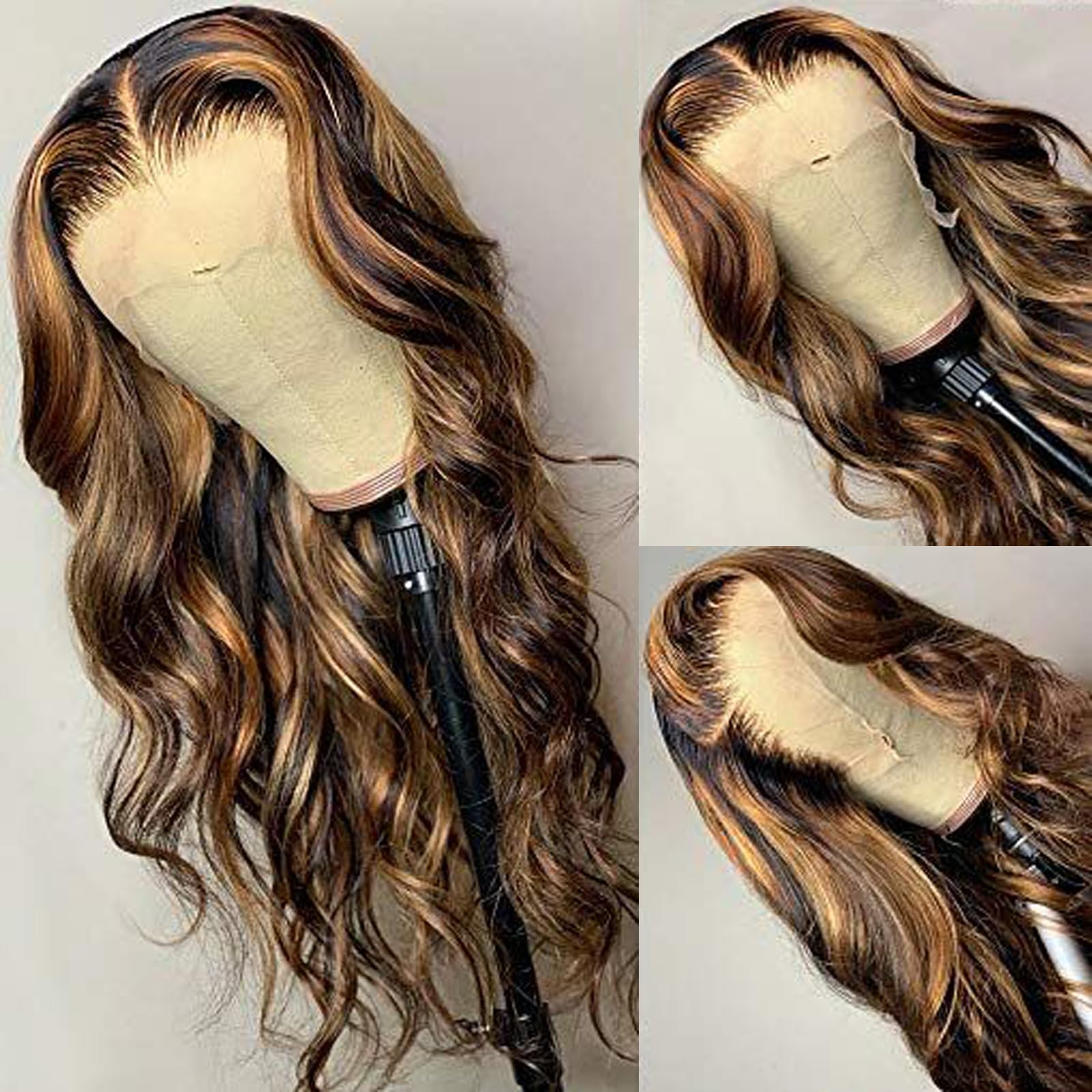 TXIXS 28 Inch Honey Blonde Lace Front Wig Human Hair 13x4 Ombre Lace Front Wig Human Hair Pre Plucked with Baby Hair 180% Highlight Glueless Lace Front Wigs Human Hair Body Wave Lace Frontal Wigs