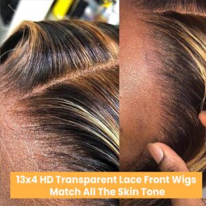 TXIXS 28 Inch Honey Blonde Lace Front Wig Human Hair 13x4 Ombre Lace Front Wig Human Hair Pre Plucked with Baby Hair 180% Highlight Glueless Lace Front Wigs Human Hair Body Wave Lace Frontal Wigs