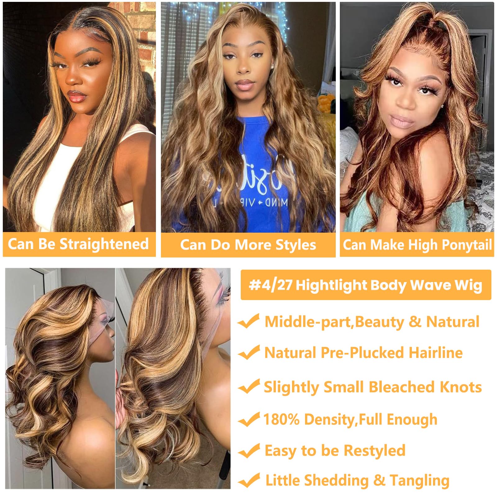 TXIXS 28 Inch Honey Blonde Lace Front Wig Human Hair 13x4 Ombre Lace Front Wig Human Hair Pre Plucked with Baby Hair 180% Highlight Glueless Lace Front Wigs Human Hair Body Wave Lace Frontal Wigs