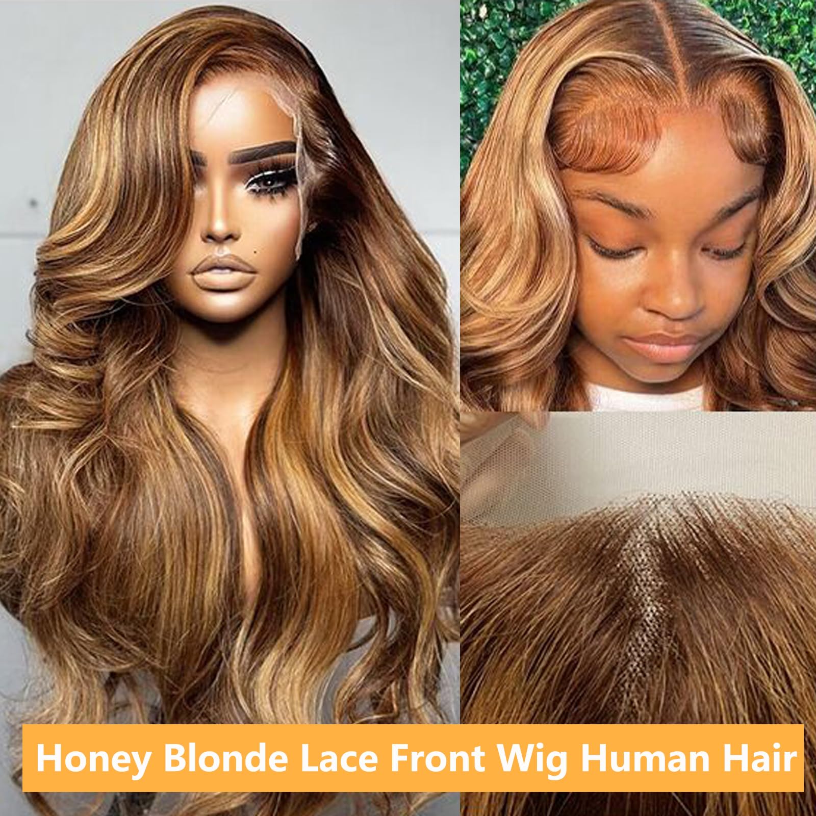 TXIXS 28 Inch Honey Blonde Lace Front Wig Human Hair 13x4 Ombre Lace Front Wig Human Hair Pre Plucked with Baby Hair 180% Highlight Glueless Lace Front Wigs Human Hair Body Wave Lace Frontal Wigs