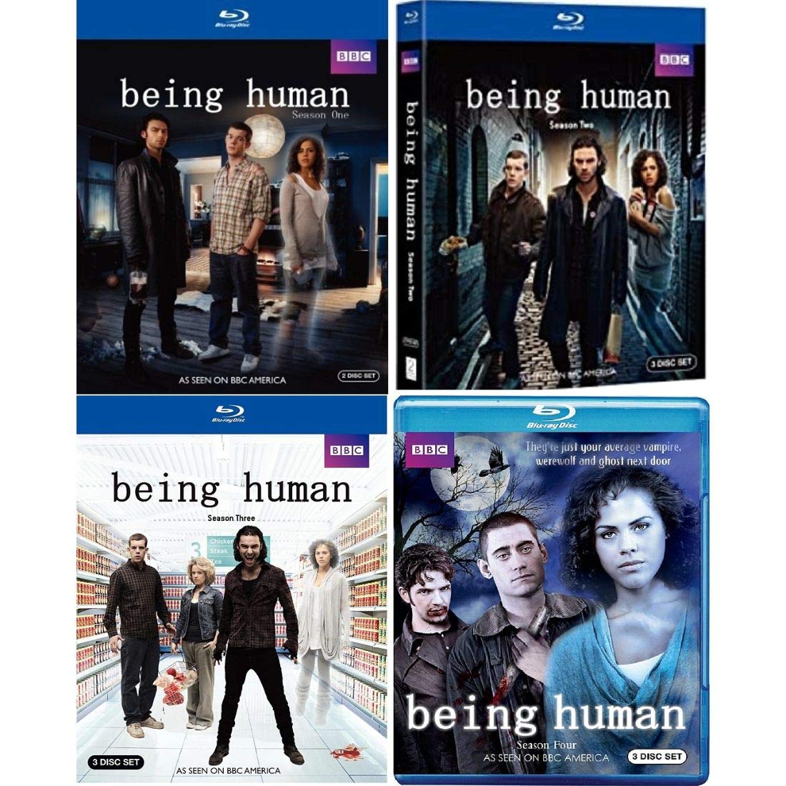 Being Human: Season 1 / 2 / 3 / 4 (11 Disc Blu Ray Set) Starring: Lenora Crichlow, Russel Tovey, Sam Witwer, Meaghan Rath (Director: Philip John)