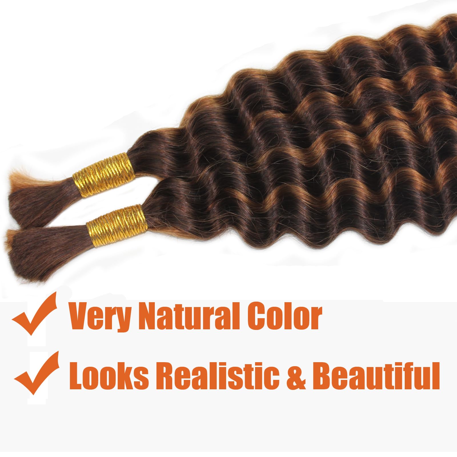 Bulk Deep Wave Virgin Braiding Hair for Bohemian Knotless Boho Braids - No Weft, 100% Human Hair Bundles for Braiding (20inch, 100g, 4/30)