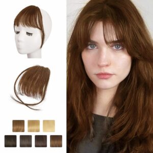 barsdar clip in bangs, 100% human hair bangs extensions wispy bangs with temples clip on fringe real human hair clip ins hairpieces for women girls natural dyeable (golden chestnut brown)