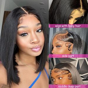 Karlami 12 Inch 13X6 Bob Wig Human Hair Frontal Lace Wig Glueless Wig 150% Density Straight Short Bob Wigs for Black Women Deep Side Part Bob Wig Transparent Lace Wig