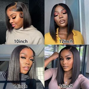 Karlami 12 Inch 13X6 Bob Wig Human Hair Frontal Lace Wig Glueless Wig 150% Density Straight Short Bob Wigs for Black Women Deep Side Part Bob Wig Transparent Lace Wig