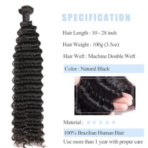 Deep Wave Bundles Human Hair Weave single Bundles Deep Curly Brazilian Virgin Hair Wet And Wavy Bundle 12A Grade Unprocessed Human Hair Extensions Natural Black 18 Inch