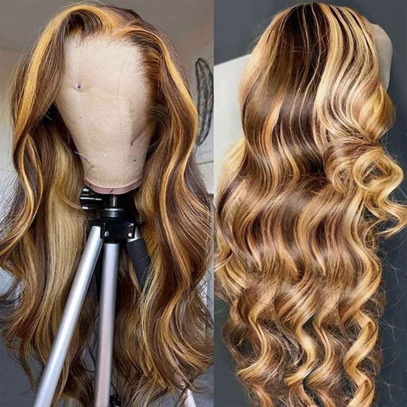 30 Inch Lace Front Wig Human Hair Pre Plucked 13X6 Honey Blonde Ombre Lace Front Wig Human Hair Body Wave Lace Front Wigs Human Hair Brazilain Virgin Glueless Wigs Human Hair Pre Plucked Pre Cut