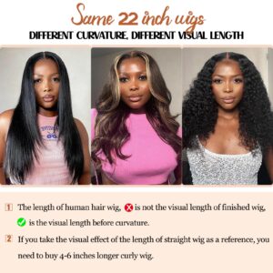 13x4 Deep Wave Lace Front Wigs Human Hair Pre Plucked 22 Inch Curly 150 Density Frontal Wig for Women Glueless Wigs with Natural Hairline (22 Inch)