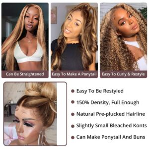 200 Density 360 Lace Front Wigs Human Hair Pre Plucked Honey Blonde Body Wave Lace Front Wigs with Baby Hair Full 360 Glueless HD Transparent Lace Front Human Hair Wigs for women 4/27 Human Hair Wig