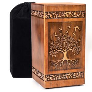 aioguisn handmade wooden urn, cremation urns for human ashes adult male female 250lbs, engraved tree of life funeral burial urn box(tree of life)