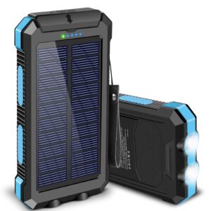 power-bank-portable-solar-charger-30000mah battery pack with emergency led flashlight & 2x2.1a usb-a output ports compatible with iphone 14/13 series, samsung, and more, perfect for hiking, camping