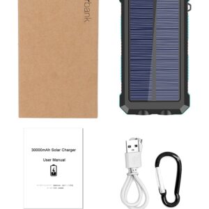 Power-Bank-Portable-Solar-Charger-30000mAh Battery Pack with Emergency LED Flashlight & 2x2.1A USB-A Output Ports Compatible with iPhone 14/13 Series, Samsung, and More, Perfect for Hiking, Camping