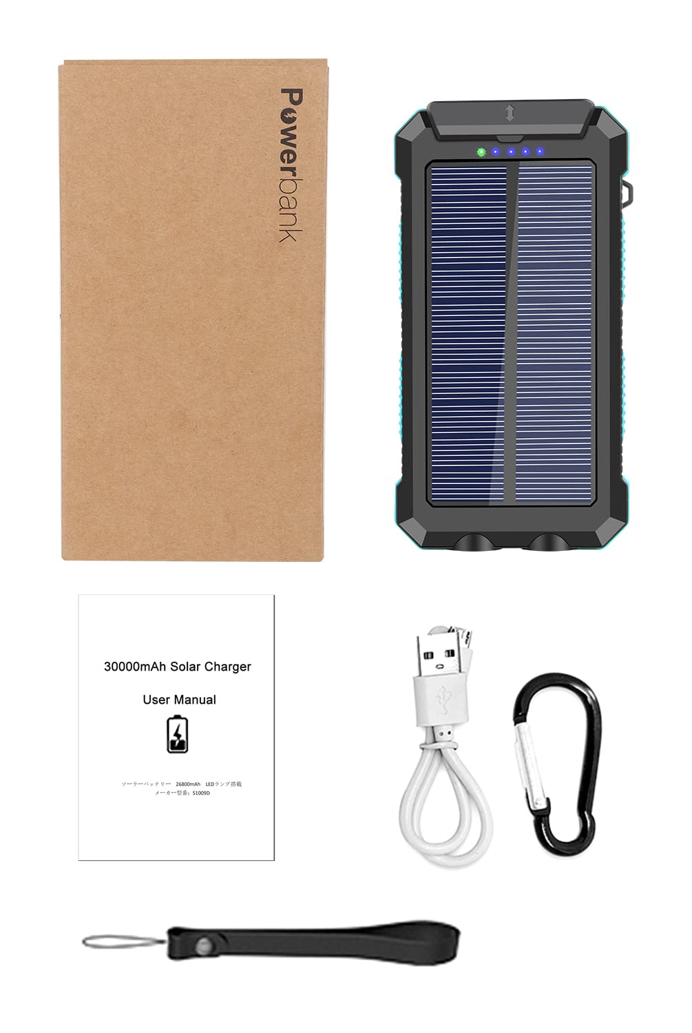 Power-Bank-Portable-Solar-Charger-30000mAh Battery Pack with Emergency LED Flashlight & 2x2.1A USB-A Output Ports Compatible with iPhone 14/13 Series, Samsung, and More, Perfect for Hiking, Camping