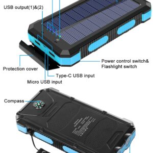 Power-Bank-Portable-Solar-Charger-30000mAh Battery Pack with Emergency LED Flashlight & 2x2.1A USB-A Output Ports Compatible with iPhone 14/13 Series, Samsung, and More, Perfect for Hiking, Camping