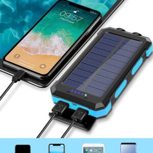 Power-Bank-Portable-Solar-Charger-30000mAh Battery Pack with Emergency LED Flashlight & 2x2.1A USB-A Output Ports Compatible with iPhone 14/13 Series, Samsung, and More, Perfect for Hiking, Camping