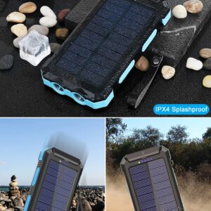 Power-Bank-Portable-Solar-Charger-30000mAh Battery Pack with Emergency LED Flashlight & 2x2.1A USB-A Output Ports Compatible with iPhone 14/13 Series, Samsung, and More, Perfect for Hiking, Camping