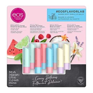 eos flavorlab super soft shea lip balm sticks, 8-pack, 2 watermelon frosé, 2 lychee martini, 2 beach coconut, 2 lavender latte