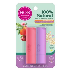 eos 100% natural lip balm- strawberry peach and toasted marshmallow, all-day moisture lip care, 0.14 oz, 2 pack