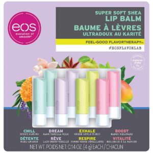 eos flavorlab 2021 super soft shea lip balm sticks, 8-pack, 2 honey almond, 2 warm vanilla milk, 2 green apple tonic,2 margo melonade